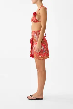Camilla Layered Mini Sarong W Rosette Tie Front