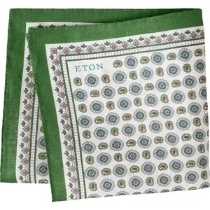 Eton Geometric Print Linen Pocket Square - Medium Green