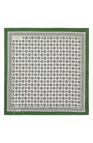 Eton Geometric Print Linen Pocket Square - Medium Green