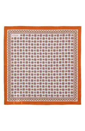 Eton Geometric Print Linen Pocket Square - Medium Orange