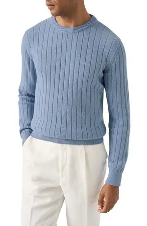 Eton Rib Knit Cotton Crewneck Sweater - Light Blue