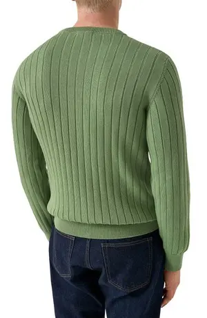 Eton Rib Knit Cotton Crewneck Sweater - Light Green