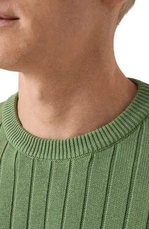Eton Rib Knit Cotton Crewneck Sweater - Light Green
