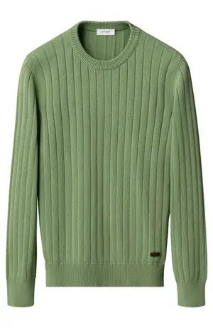 Eton Rib Knit Cotton Crewneck Sweater - Light Green