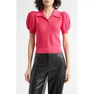 Alice + Olivia Ramona Pointelle Polo Sweater