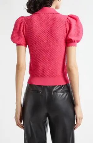 Alice + Olivia Ramona Pointelle Polo Sweater