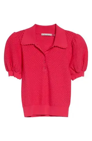 Alice + Olivia Ramona Pointelle Polo Sweater