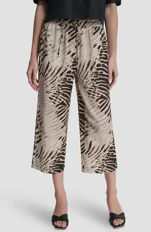Dkny Printed Linen Drawstring Pants Brushed Sandbed