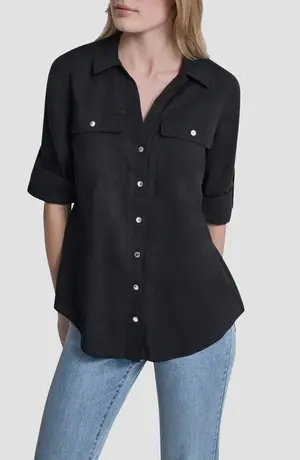 Dkny Short Sleeve Roll Tab Shirt - Black