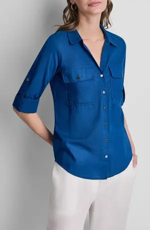 Dkny Short Sleeve Roll Tab Shirt - Cobalt