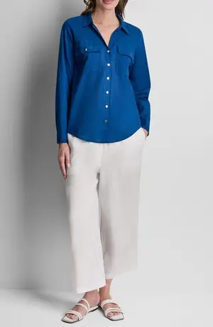 Dkny Short Sleeve Roll Tab Shirt - Cobalt