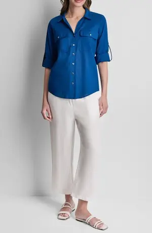 Dkny Short Sleeve Roll Tab Shirt - Cobalt