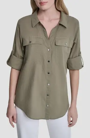 Dkny Short Sleeve Roll Tab Shirt - Light Fatigue