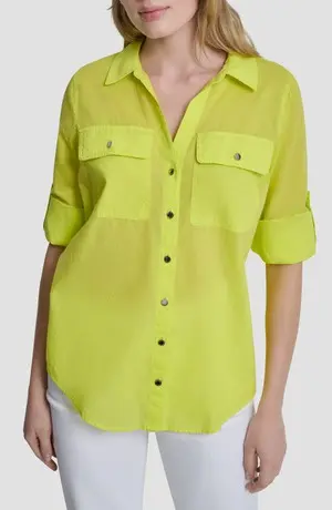 Dkny Short Sleeve Roll Tab Shirt - Limeade