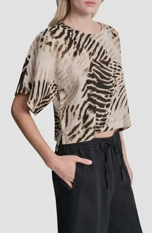 Dkny Pattern Boxy Linen Top - Brushed Sandbed