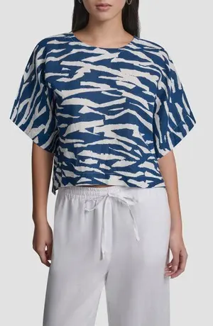 Dkny Pattern Boxy Linen Top - Tidal Break