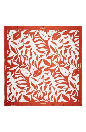 Max Mara Beach Foam Leaf Print Silk Scarf - Coral
