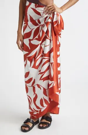 Max Mara Beachwear Foam Leaf Print Silk Scarf - Coral