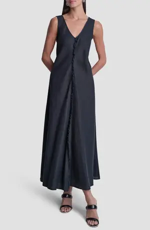 Dkny Fray Linen Dress - Black