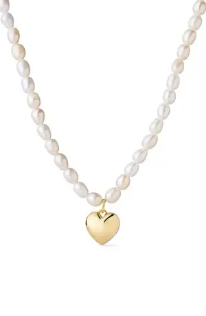 ANA LUISA Freshwater Pearl Heart Pendant Necklace - Gold/white