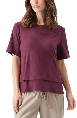 RIPE MATERNITY Mike Ribbed Nursing Top - Maroon