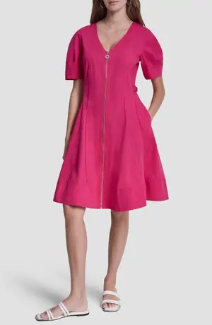 Dkny Poplin Fit & Flare Dress - Hot Pink