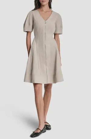 Dkny Poplin Fit & Flare Dress - Pebble