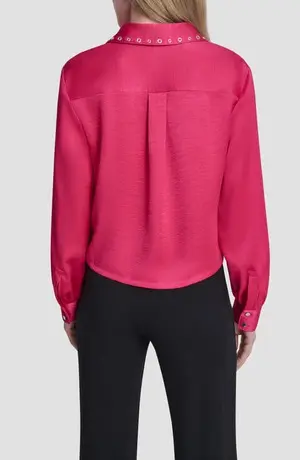 Dkny Grommet Collar Button-up Shirt - Hot Pink