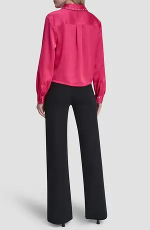 Dkny Grommet Collar Button-up Shirt - Hot Pink