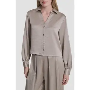 Dkny Grommet Collar Button-up Shirt - Pebble