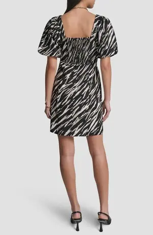 Dkny Zebra Print Puff Sleeve Minidress