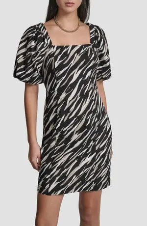 Dkny Zebra Print Puff Sleeve Minidress
