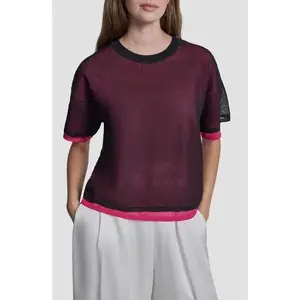 Dkny Boxy Mesh Overlay Top - Black/hot Pink