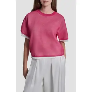 Dkny Boxy Mesh Overlay Top - Hot Pink/ivory
