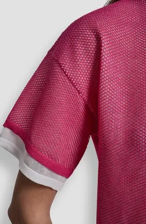 Dkny Boxy Mesh Overlay Top - Hot Pink/ivory
