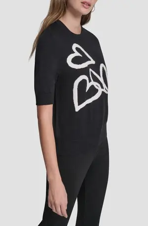 Dkny Graffiti Hearts Cotton Sweater - Black/ivory