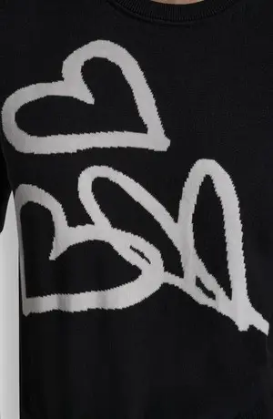 Dkny Graffiti Hearts Cotton Sweater - Black/ivory