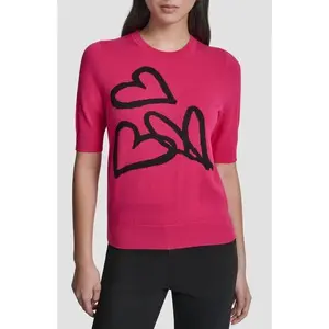 Dkny Graffiti Hearts Cotton Sweater - Hot Pink/black