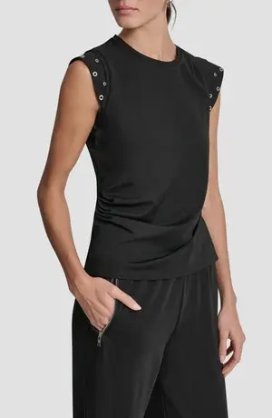 Dkny Grommet Trim Ponte Knit Top - Black