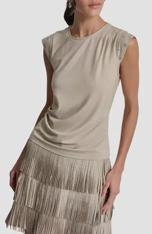 Dkny Grommet Trim Ponte Knit Top - Pebble