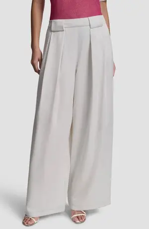 Dkny Pleat Wide Leg Satin Pants - Ivory