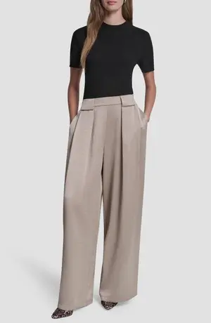Dkny Pleated Wide-leg Satin Pants