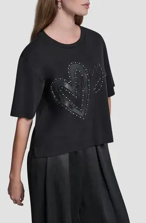 Dkny Stud Heart Appliqué T-shirt - Black