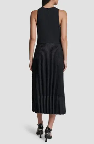 Dkny Mixed Media Pleat Midi Dress