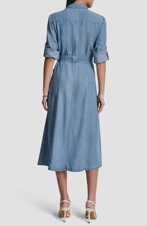 Dkny Tie-waist Chambray Midi Shirtdress