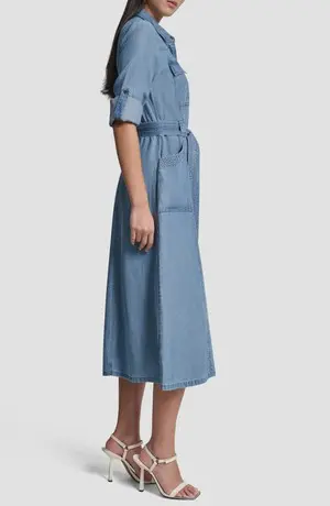 Dkny Tie-waist Chambray Midi Shirtdress