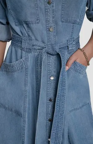 Dkny Tie-waist Chambray Midi Shirtdress