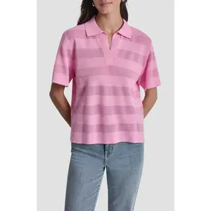 Dkny Sheer Stripe Polo - Bright Peony