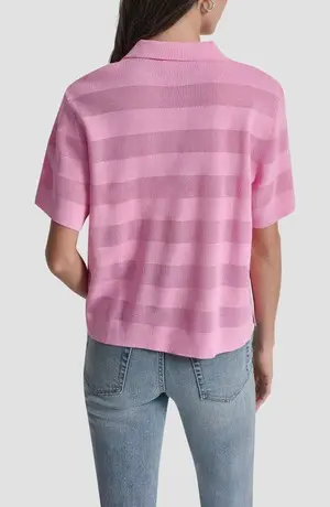 Dkny Sheer Stripe Polo - Bright Peony