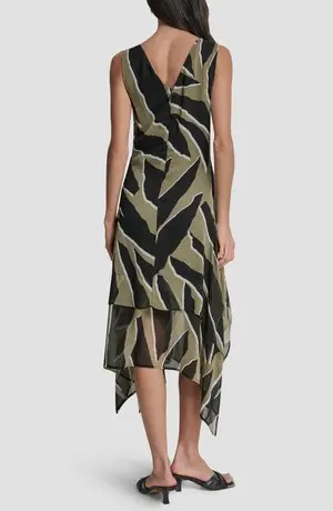 Dkny Crinkle Chiffon Handkerchief Hem Midi Dress